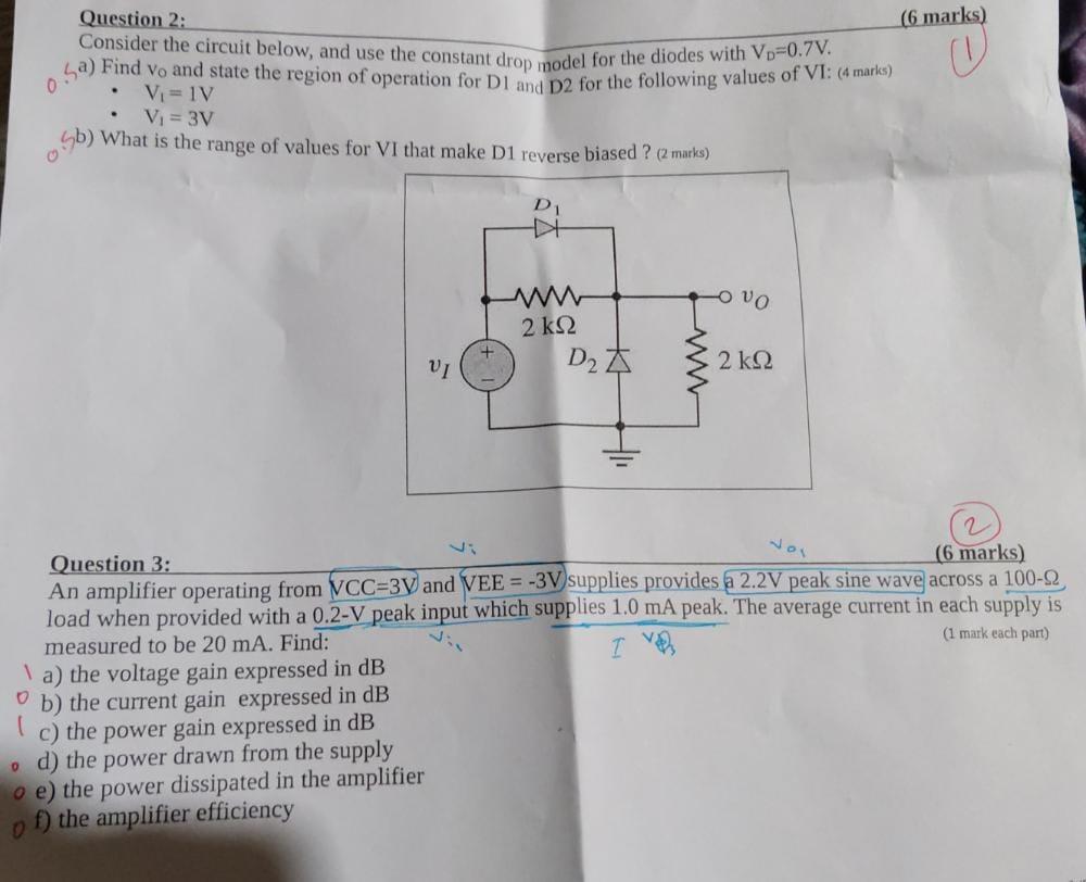 Solved Question 2: (6 marks) Consider the circuit below, and | Chegg.com