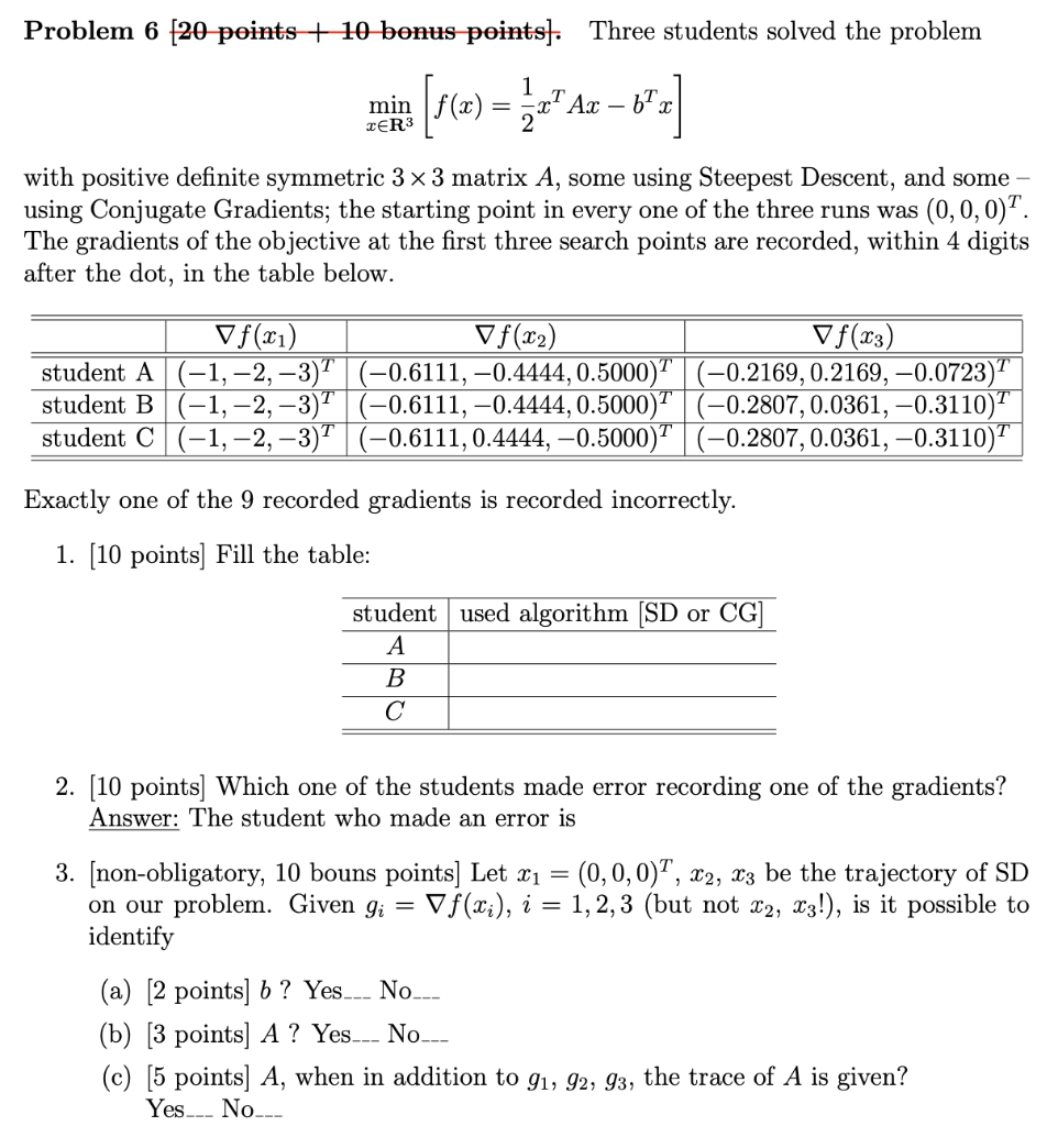 Problem 6 20 Points 10 Bonus Points Three 