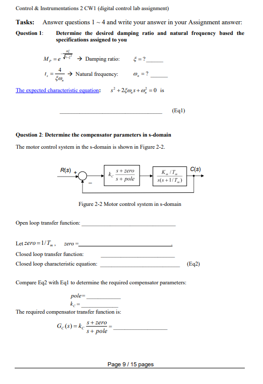 Solved Control & Instrumentations 2 CW1 (digital control lab | Chegg.com