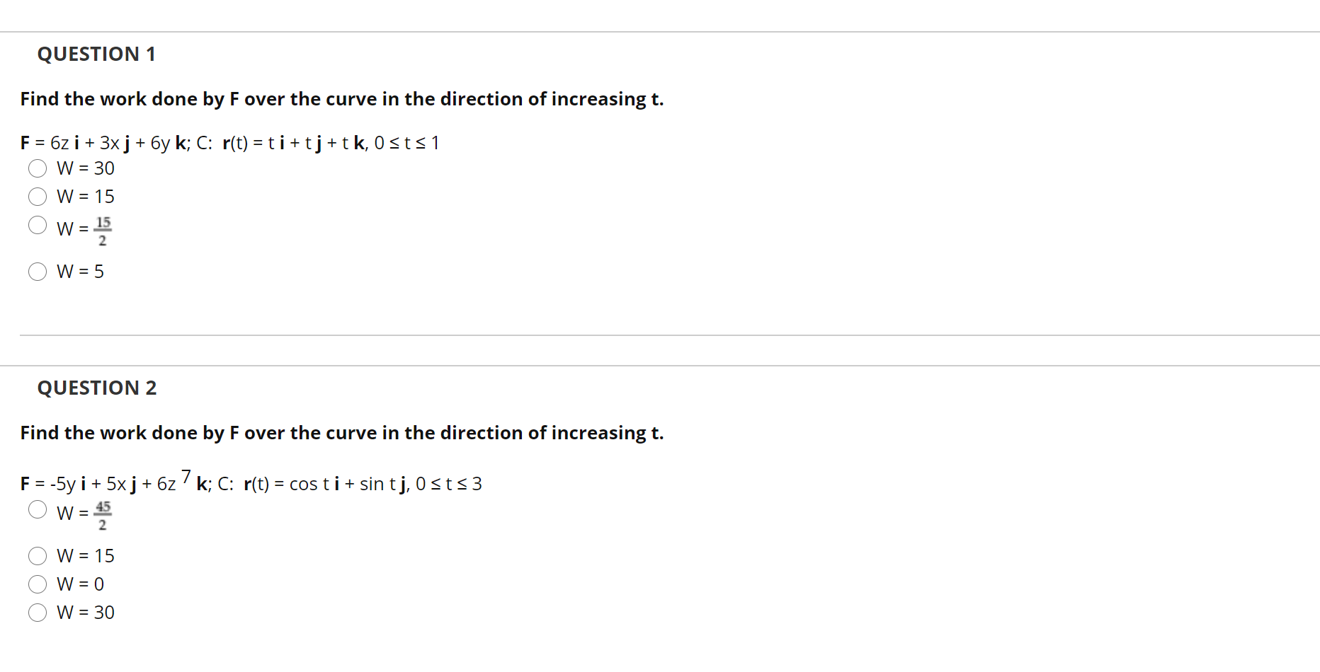 Solved QUESTION 1 Find the work done by F over the curve in | Chegg.com