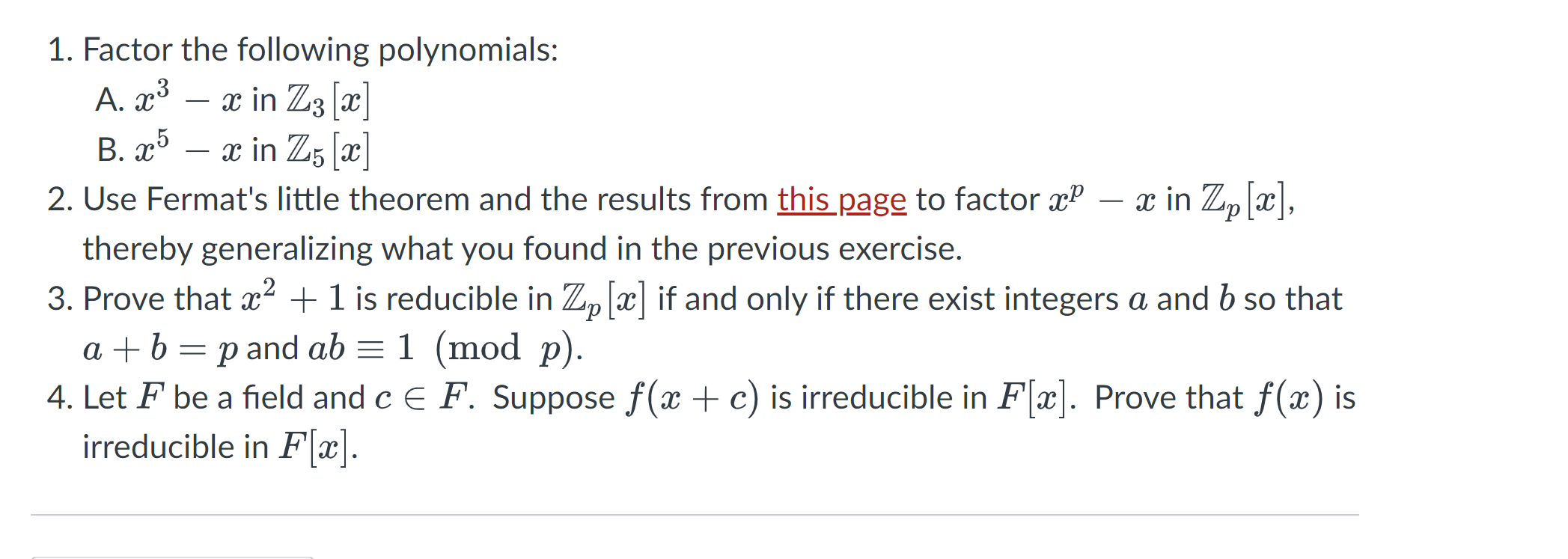 Solved 1. Factor the following polynomials: A. x3−x in Z3[x] | Chegg.com