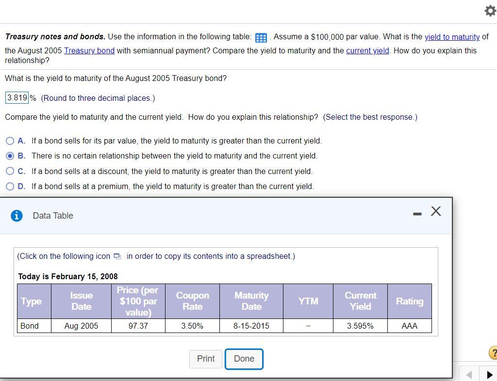 Solved Treasury notes and bonds. Use the information in the | Chegg.com