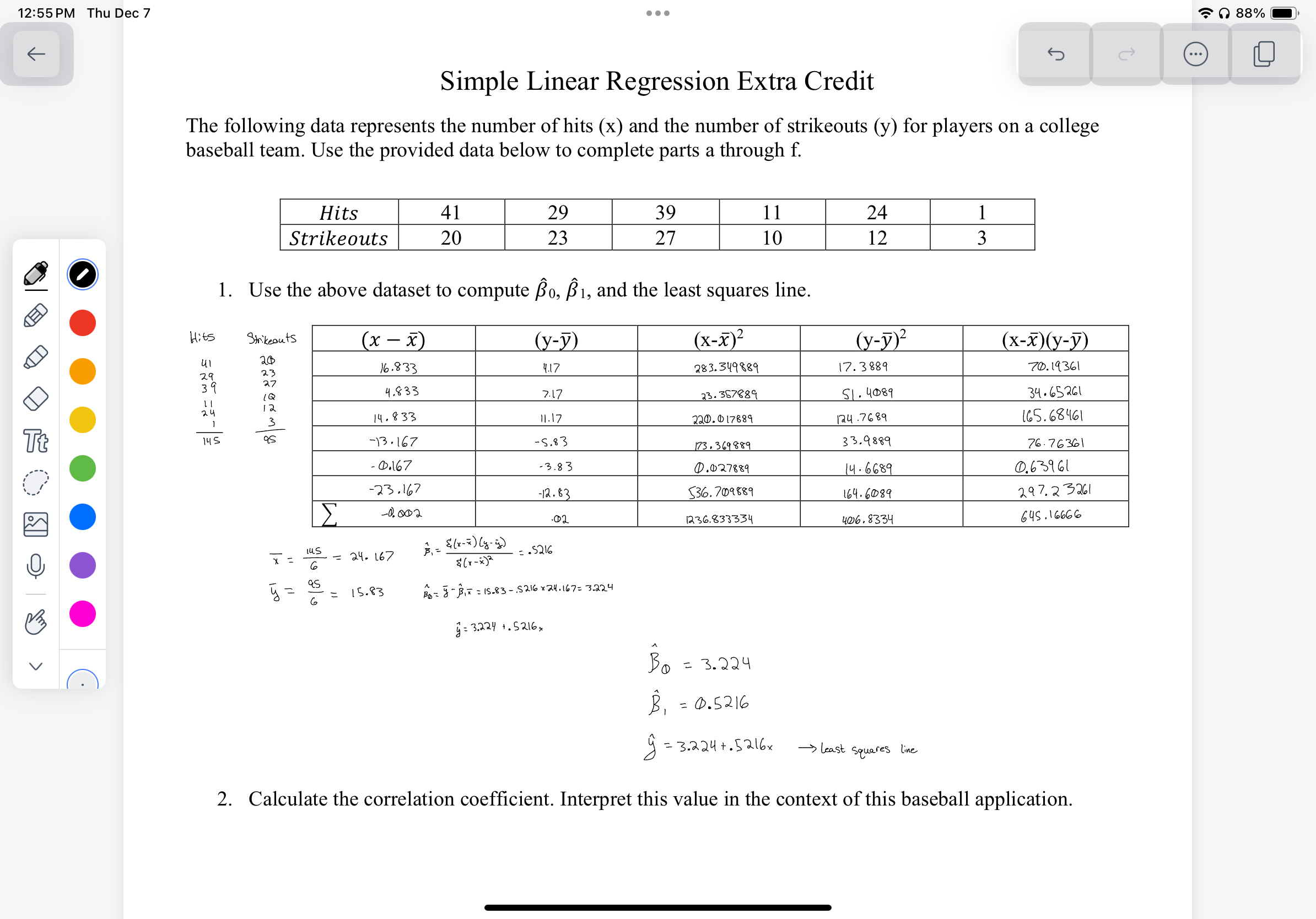 Solved Calculate the correlation coefficient. Interpret this | Chegg.com