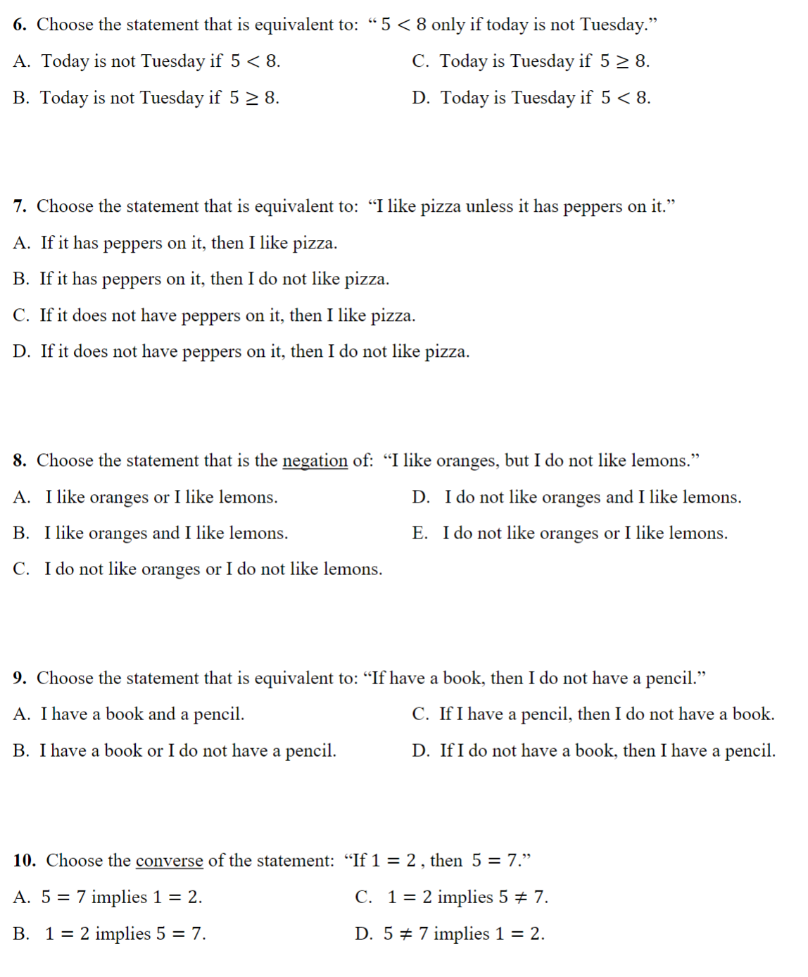 Solved Choose the statement that is equivalent to: " 5
