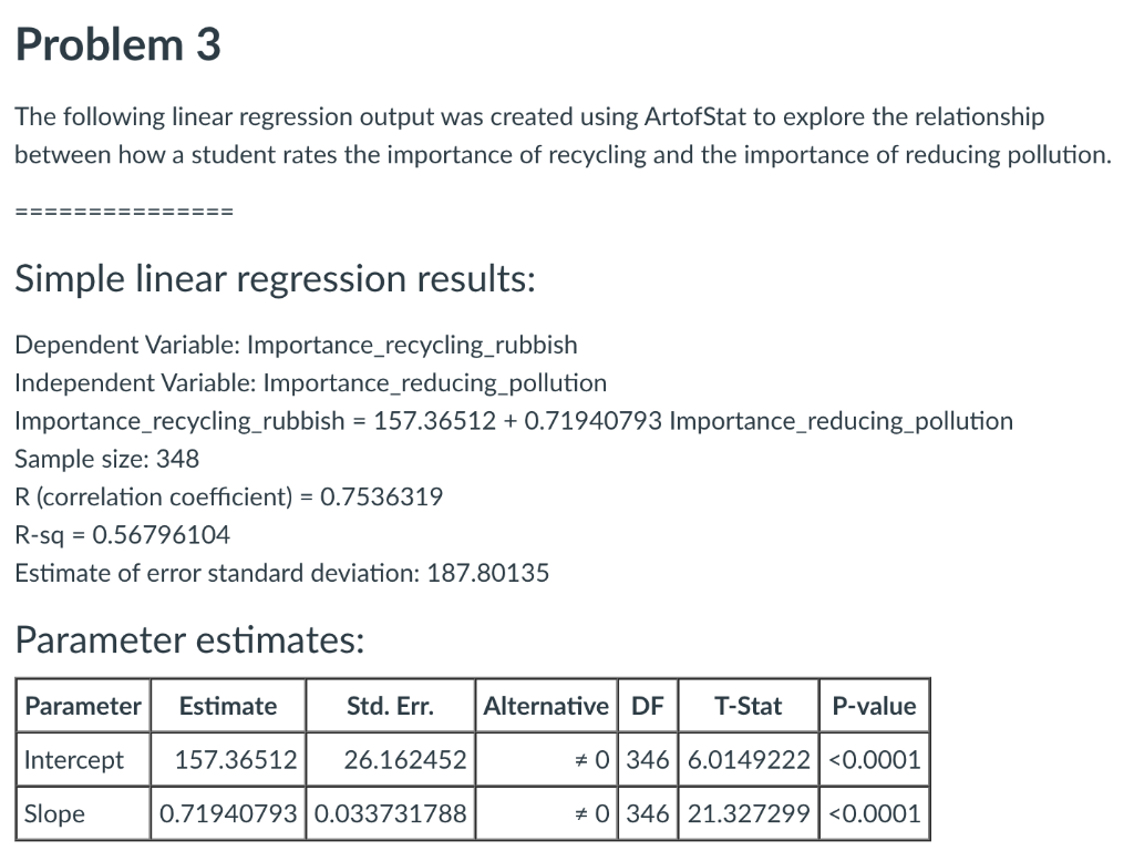 Solved Problem 3 The following linear regression output was | Chegg.com