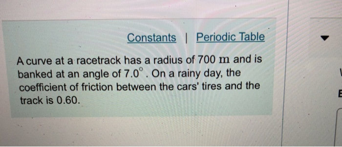 Solved Constants | Periodic Table A curve at a racetrack has | Chegg.com