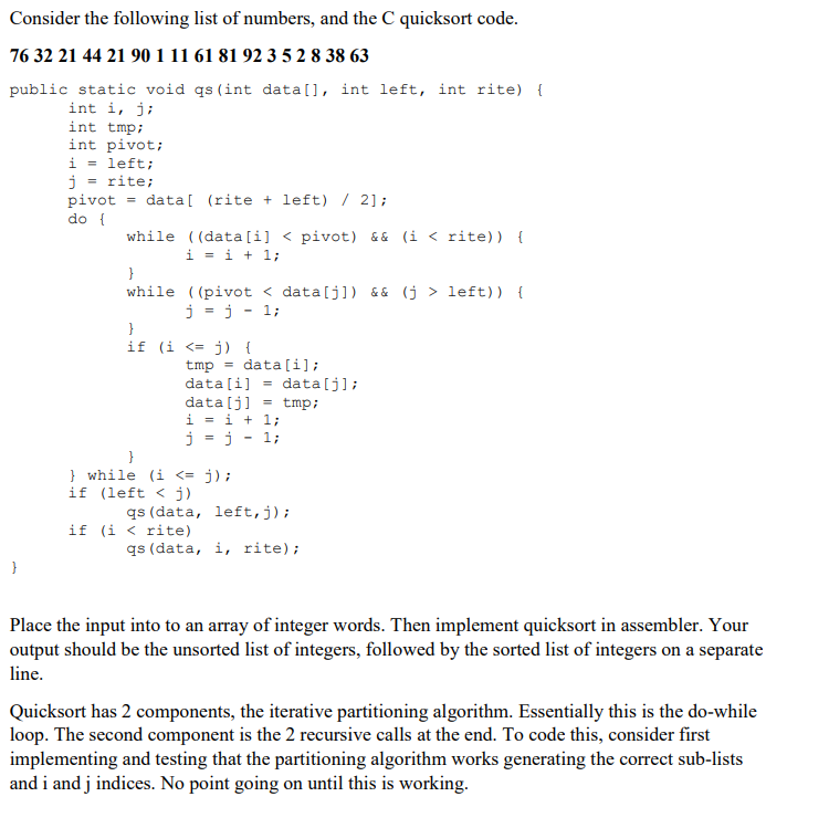 I need to know how to implement a quicksort in MIPS | Chegg.com