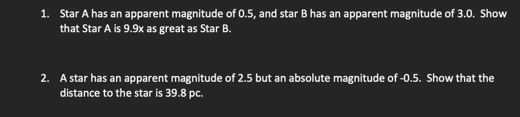 Solved Star A has an apparent magnitude of 0.5 , and star B | Chegg.com