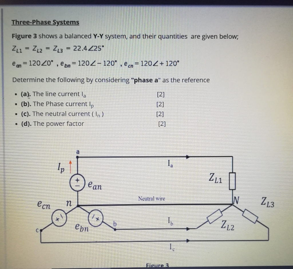 Solved Three-Phase Systems Figure 3 shows a balanced Y-Y | Chegg.com