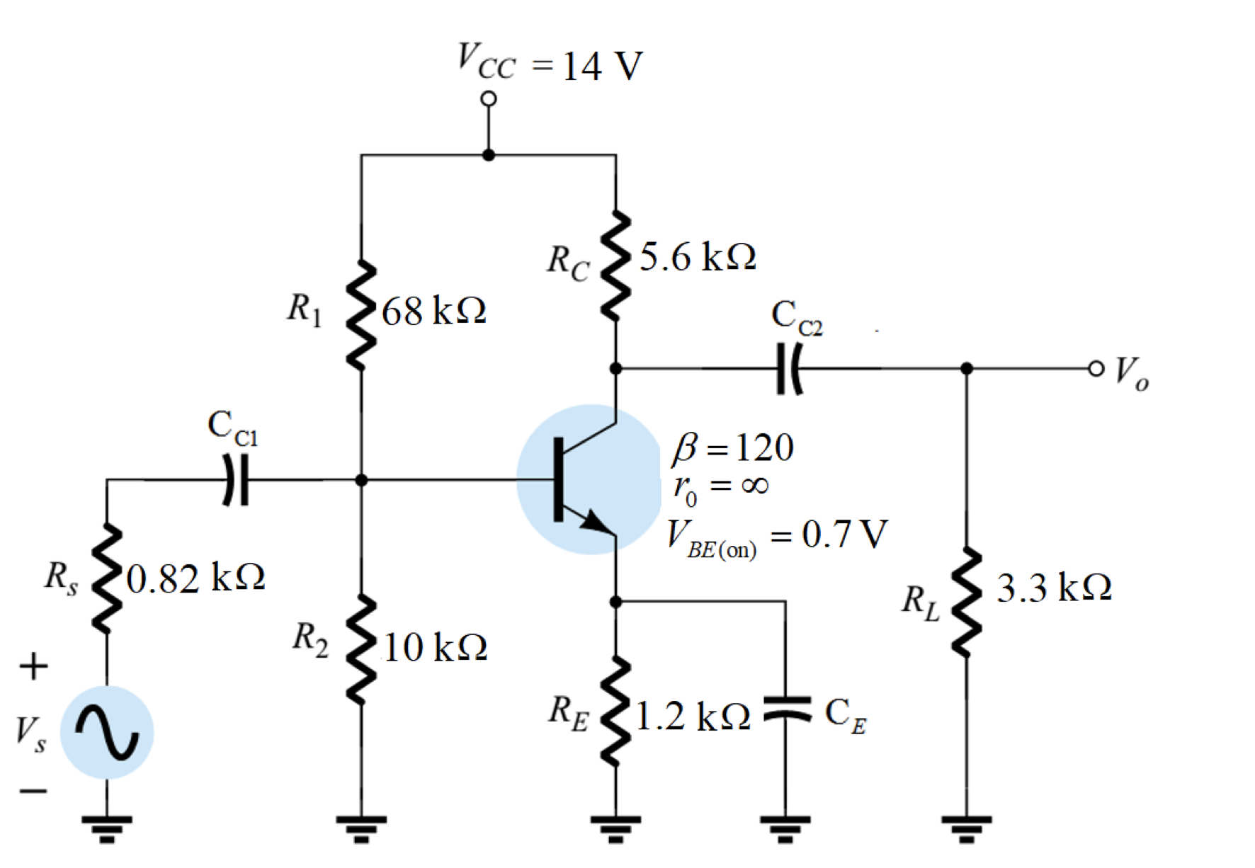 Solved For the BJT amplifier shown;(a) Find the midband gain | Chegg.com