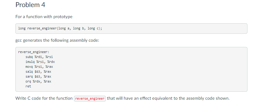 Solved Problem 4 For a function with prototype long | Chegg.com
