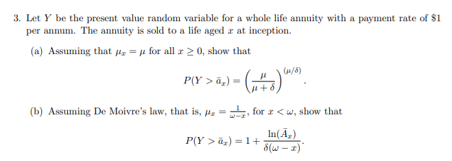 3. Let Y be the present value random variable for a | Chegg.com