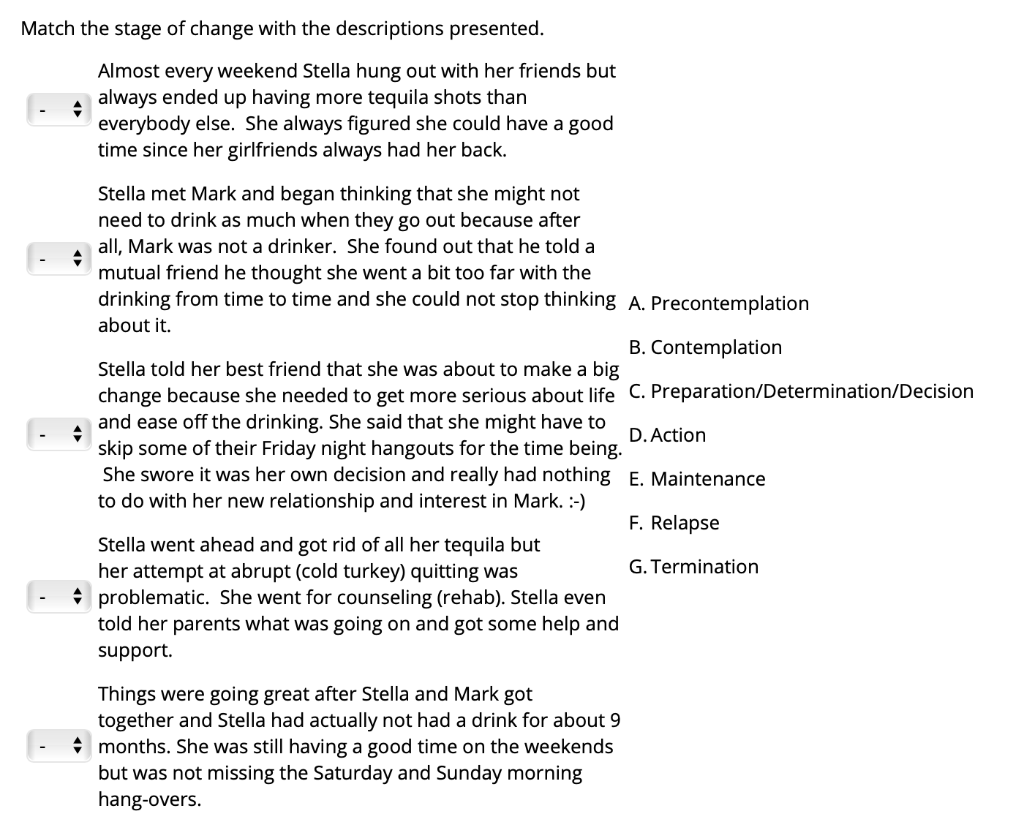 Solved Match the stage of change with the descriptions | Chegg.com