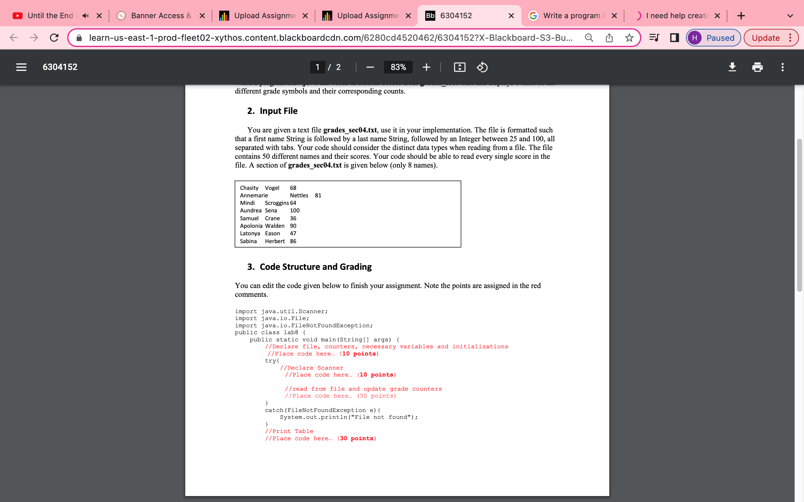 Solved You are given a text file grades_sec04.txt, use it in | Chegg.com