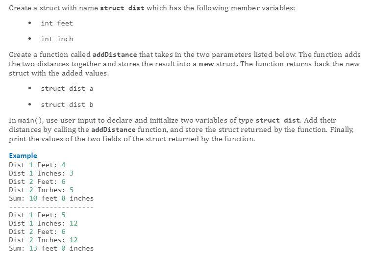 Solved . Create a struct with name struct dist which has the | Chegg.com