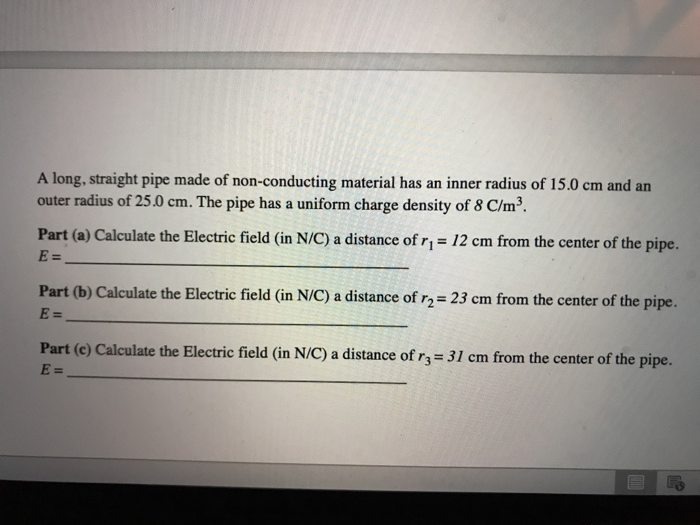 Solved A long, straight pipe made of non-conducting material | Chegg.com