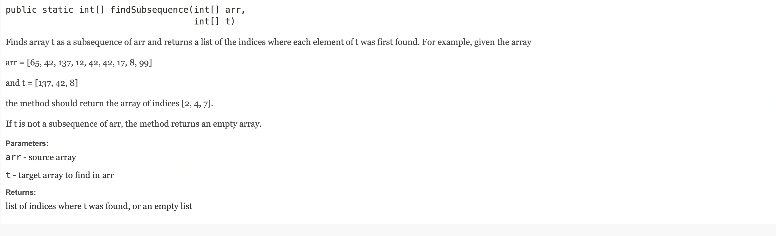 Solved public static int[] findSubsequence(int [] arr, int | Chegg.com