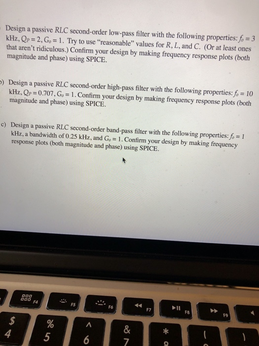 Solved Design a passive RLC second-order low-pass filter | Chegg.com
