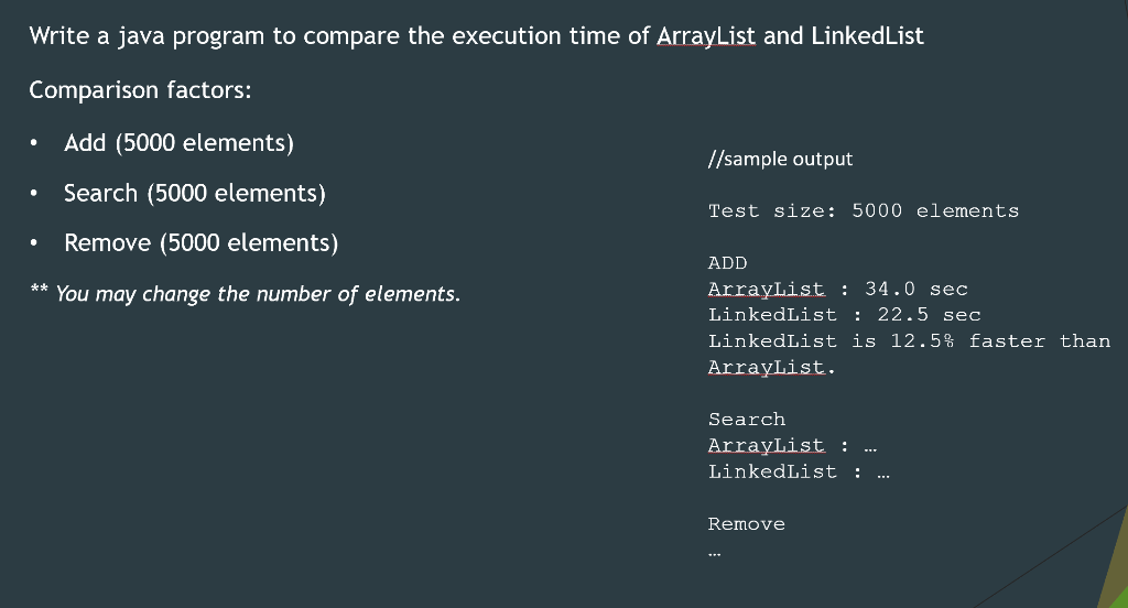 Solved Write a java program to compare the execution time of | Chegg.com