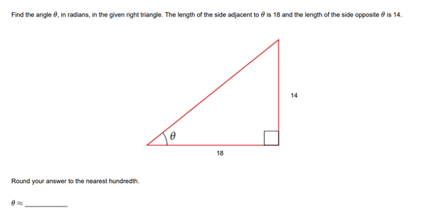 Solved Find the angle θ, in radians, in the given right | Chegg.com