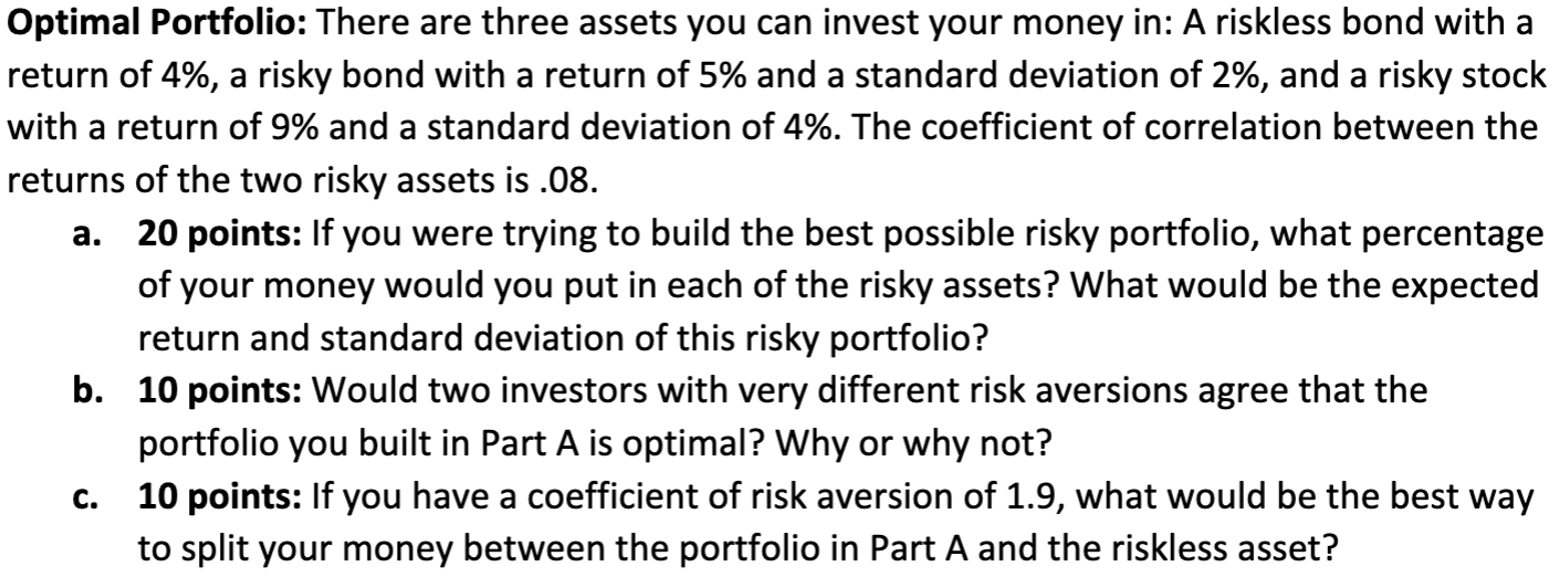 Solved Optimal Portfolio: There are three assets you can | Chegg.com