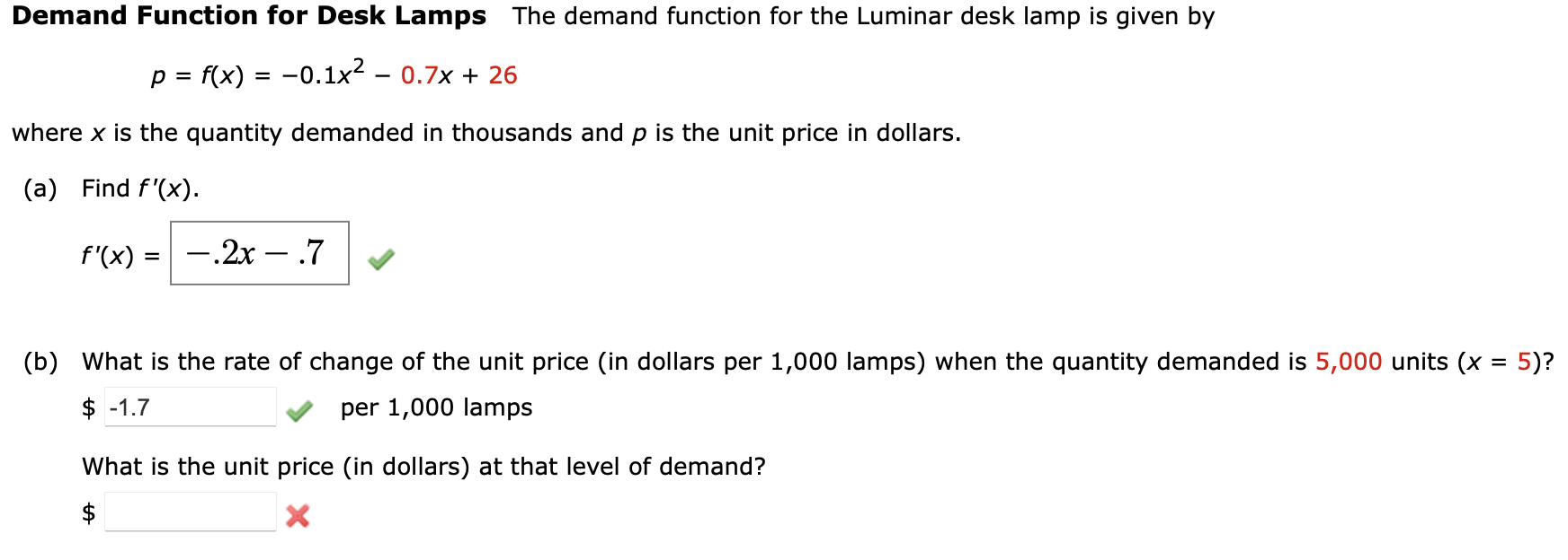 Solved Demand Function for Desk Lamps The demand function | Chegg.com