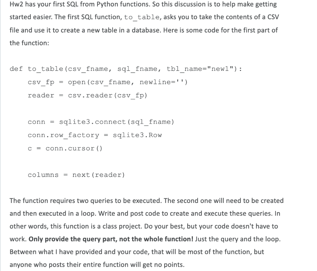 Hw2 has your first SQL from Python functions. So this | Chegg.com