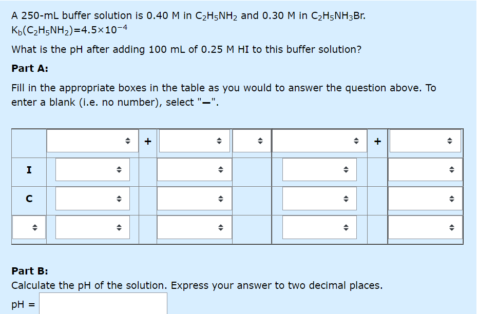 Solved A 250−mL buffer solution is 0.40M in C2H5NH2 and | Chegg.com