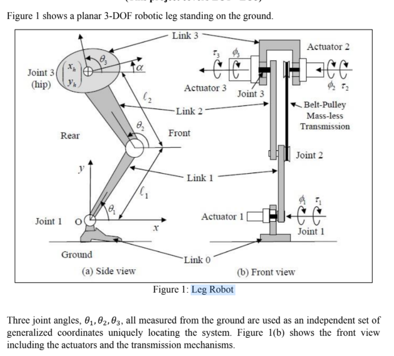 Figure 1 shows a planar 3-DOF robotic leg standing on | Chegg.com