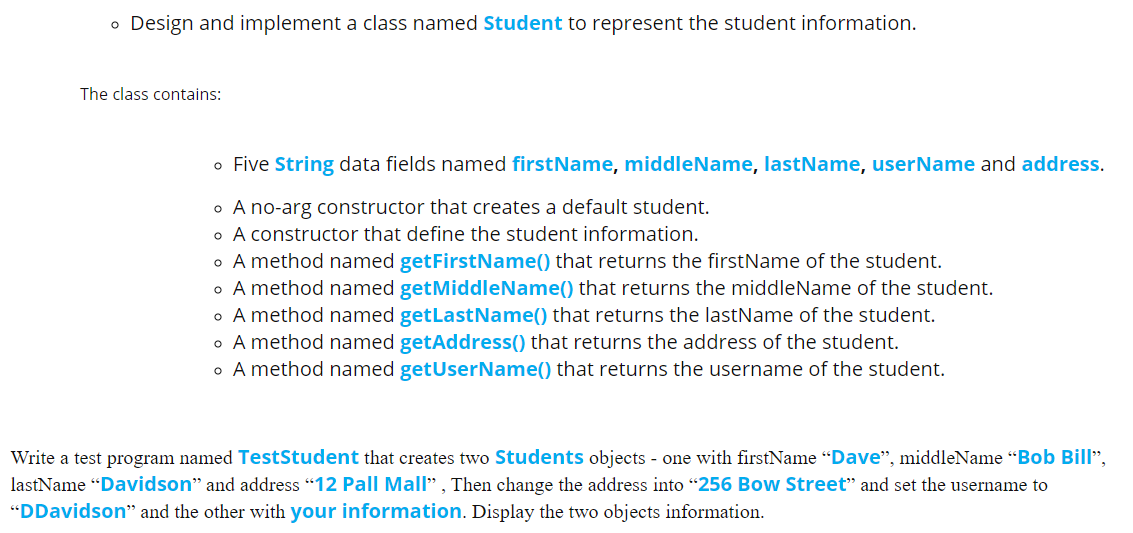 Solved o Design and implement a class named Student to | Chegg.com