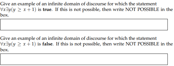 Solved Give an example of an infinite domain of discourse | Chegg.com