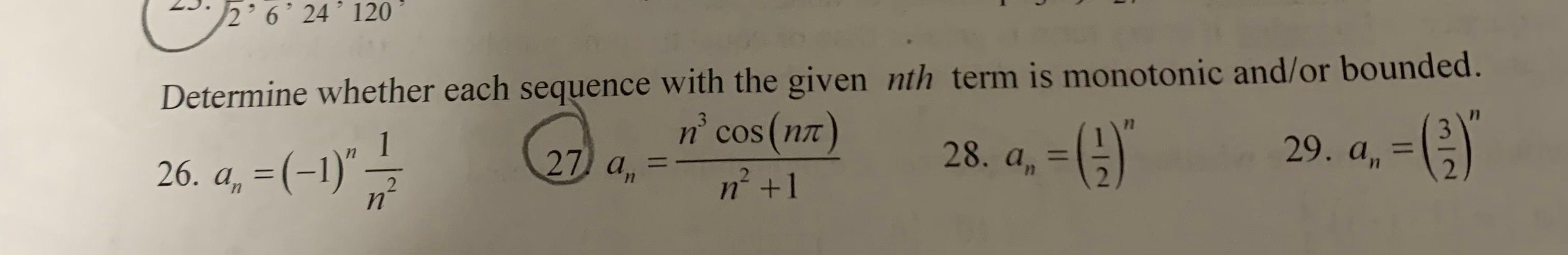 Solved Determine whether each sequence with the given nth | Chegg.com