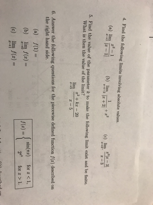 Solved 4. Find the following limits involving absolute | Chegg.com