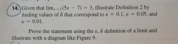 Solved 14. Given that lim, +2(5x 7) 3, illustrate Definition | Chegg.com