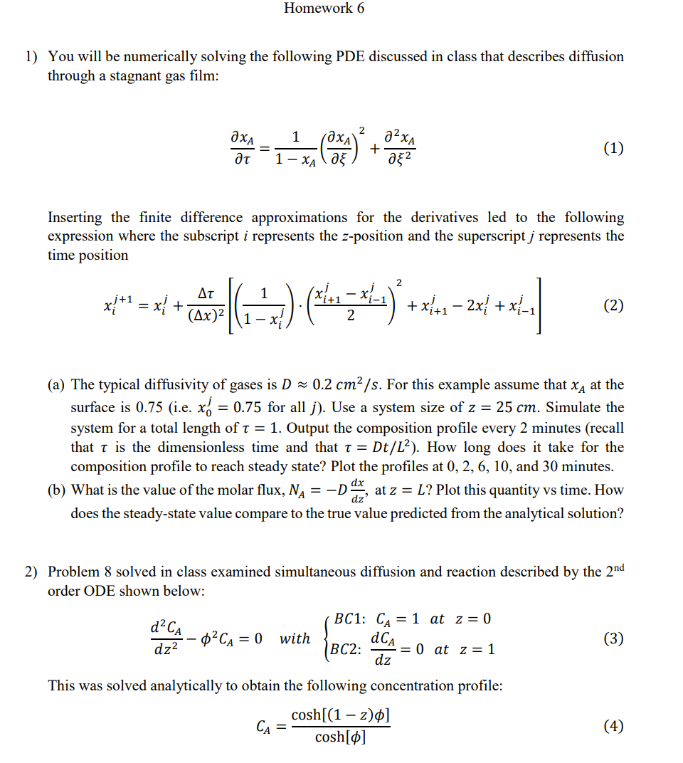 Solved 1 You Will Be Numerically Solving The Following Pde