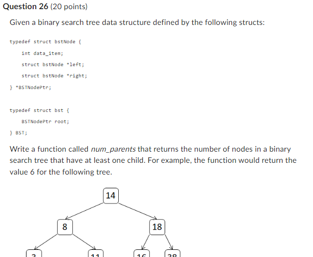 Solved Question 26 (20 points) Given a binary search tree | Chegg.com
