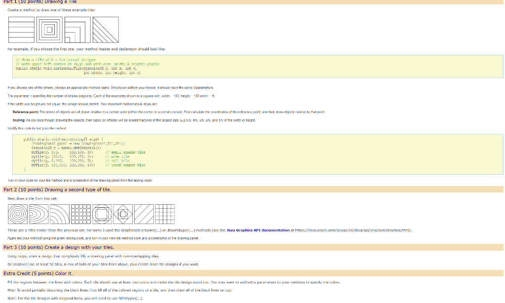 Part 1 (10 points) Drawing a lile Create a method to | Chegg.com