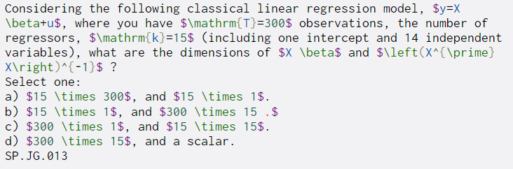 Solved Considering the following classical linear regression | Chegg.com