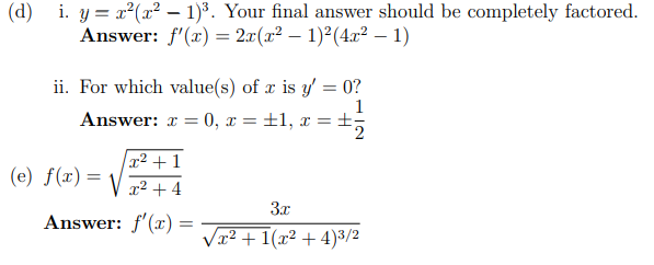 Solved (d) i. y=x2(x2−1)3. Your final answer should be | Chegg.com