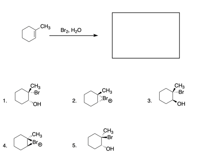 Solved CH3 Br2, H20 CH3 Br CH3 CH3 L. Br 1. 2. Bro OH 3. OH | Chegg.com