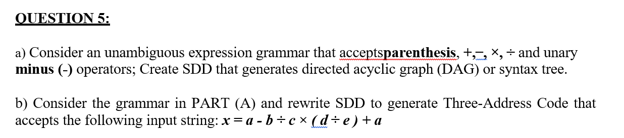 Solved QUESTION 5: a) Consider an unambiguous expression | Chegg.com