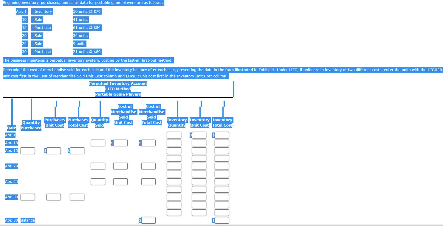 Solved Perpetual Inventory Using LIFO Beginning inventory, | Chegg.com