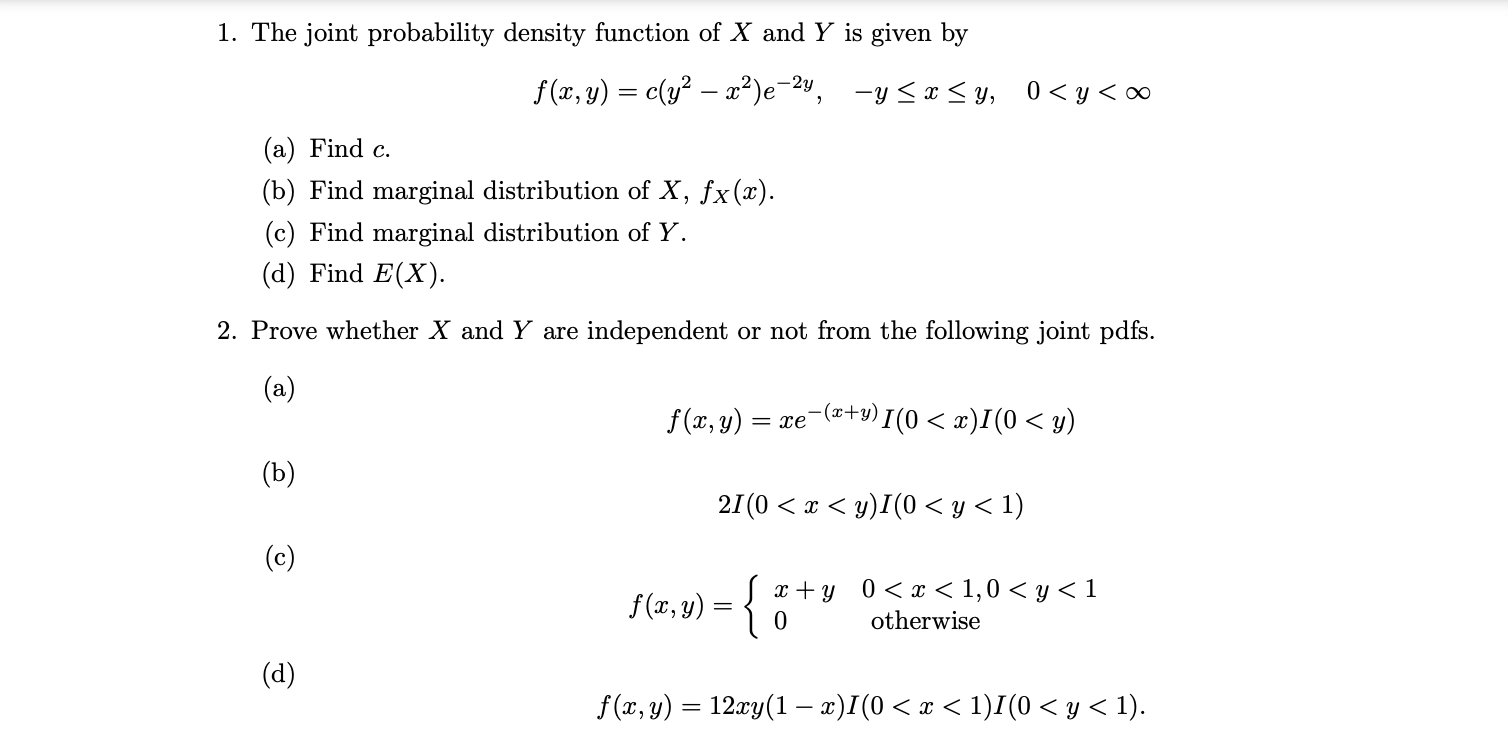 Solved 1. The joint probability density function of X and Y | Chegg.com