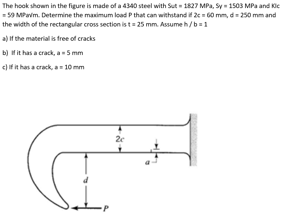 Solved The hook shown in the figure is made of a 4340 steel | Chegg.com
