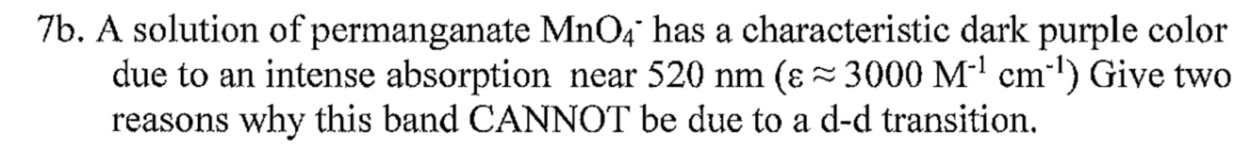 Solved 7b. A solution of permanganate MnO4 has a | Chegg.com