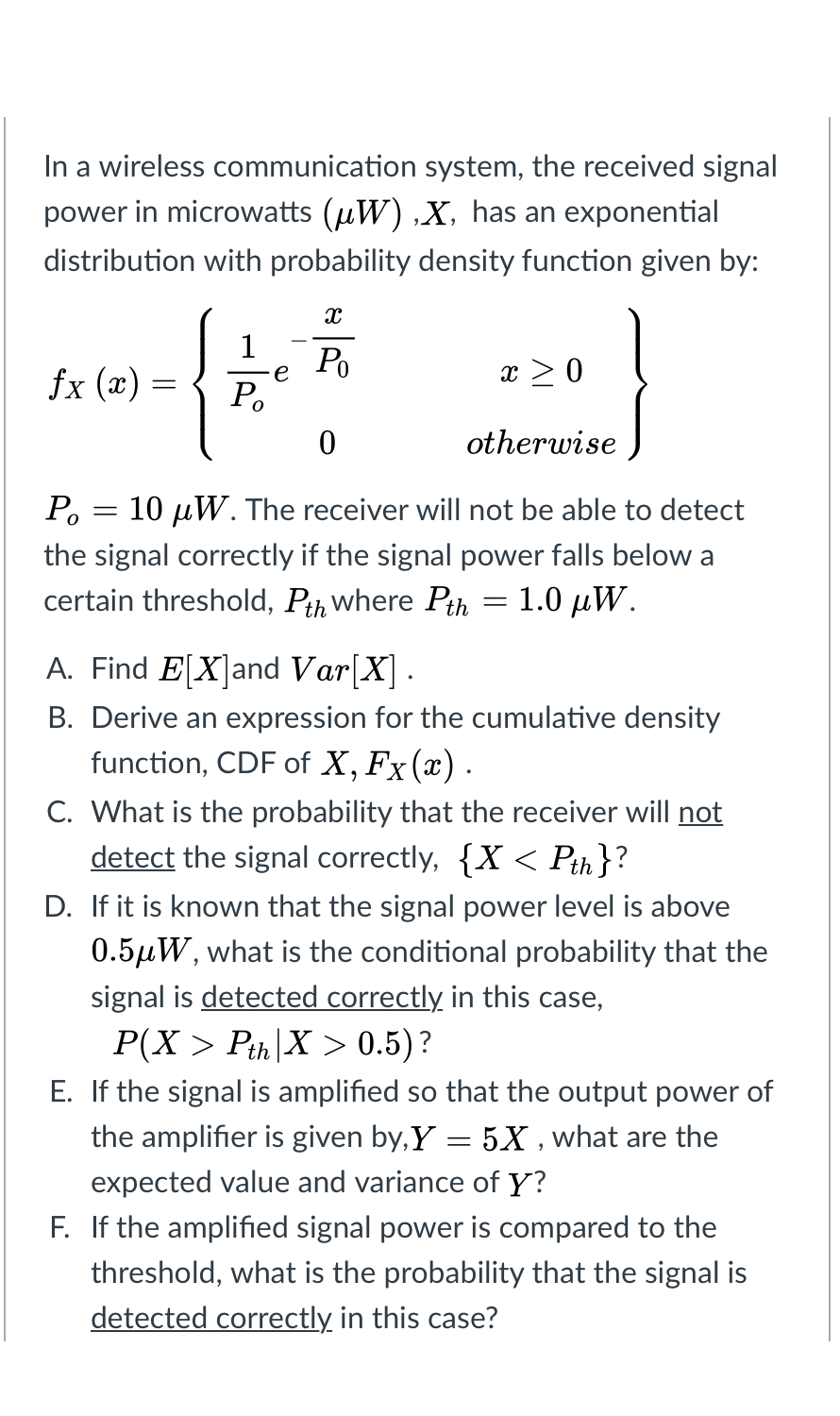 Solved In a wireless communication system, the received | Chegg.com