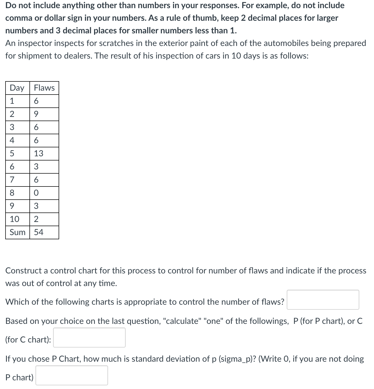 Solved Do not include anything other than numbers in your | Chegg.com