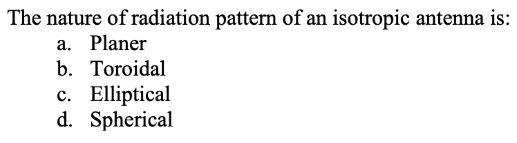 Solved The nature of radiation pattern of an isotropic | Chegg.com