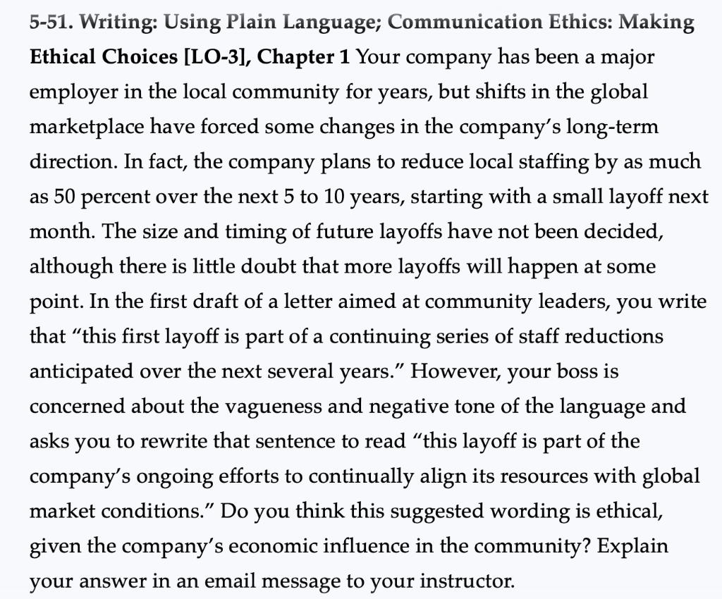 5-51. Writing: Using Plain Language; Communication | Chegg.com