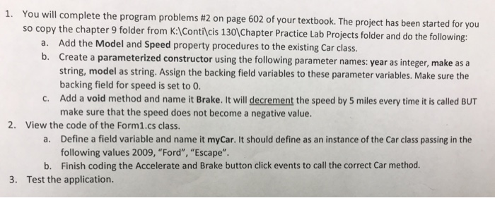 Solved values on the screen. 2. Car Class Create a class | Chegg.com